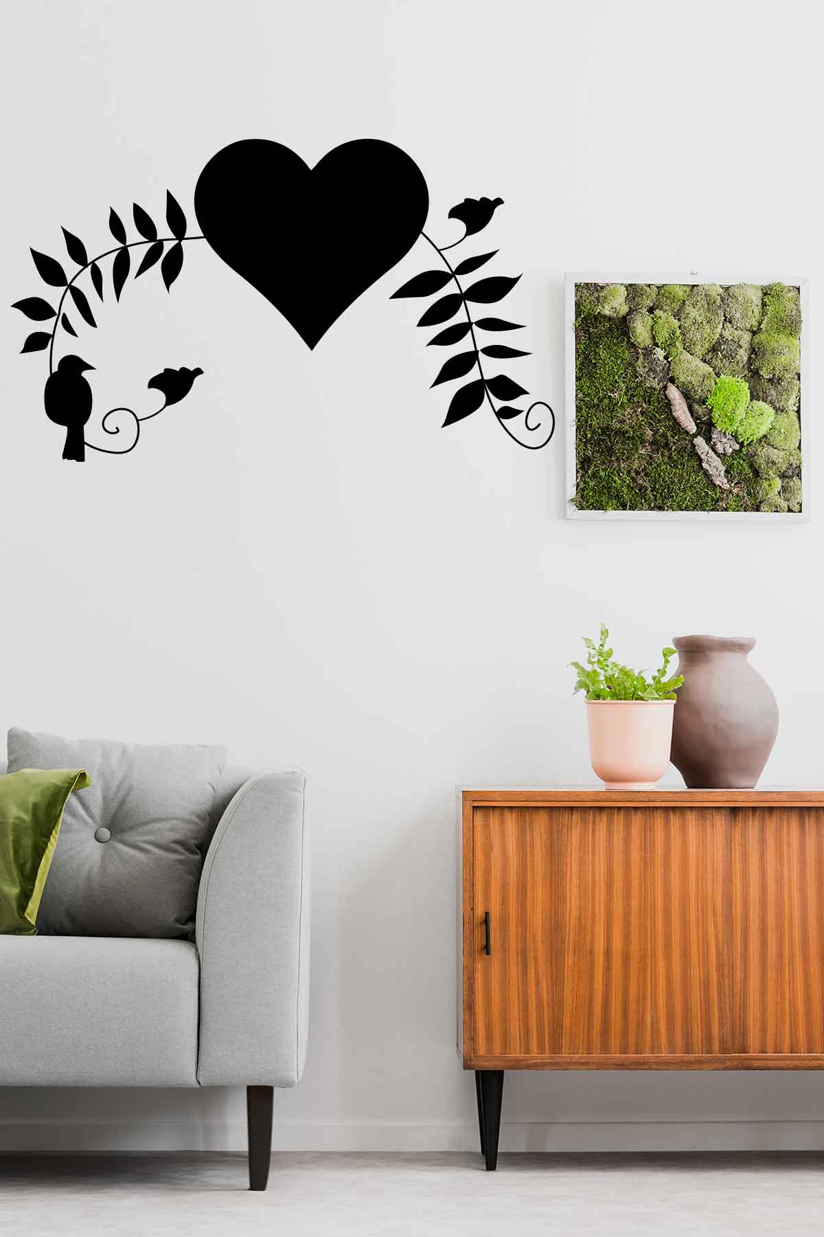 Duvar sticker – Kalp ve Kuş Sticker – 115×68 Cm – Dijitonline